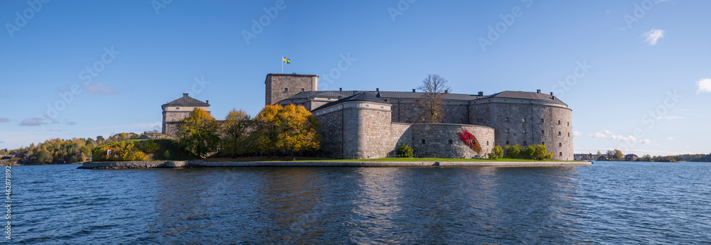 The fortress of Vaxholm at the old town Vaxholm in the archipelago of ...