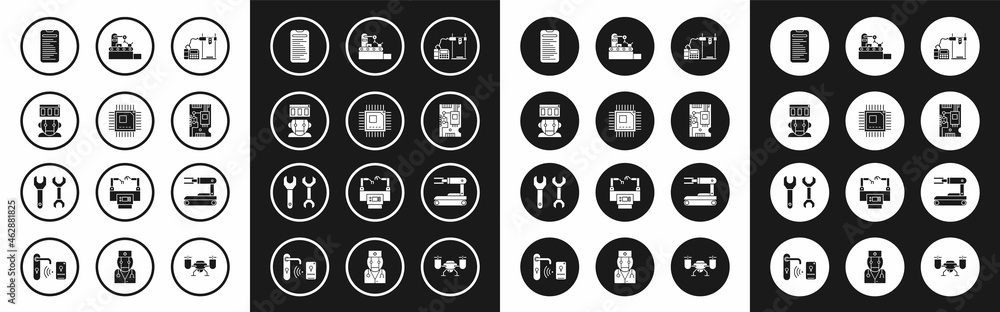 Vetor Set 3D printer, Processor with microcircuits CPU, Robot, Computer api interface ...