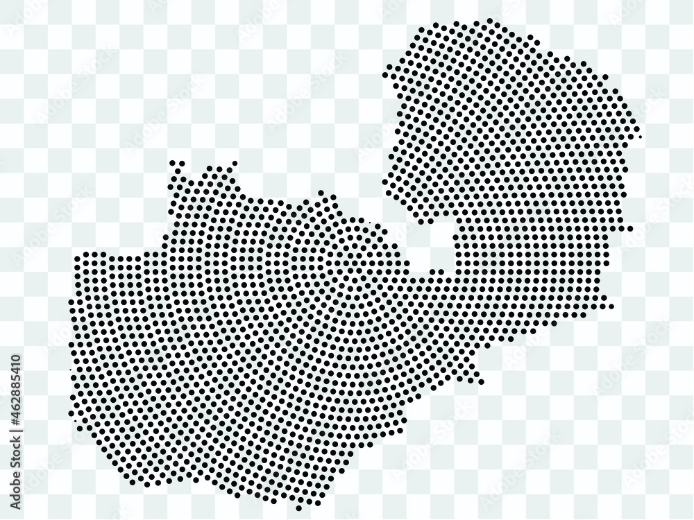 Abstract black map of Zambia - planet dots planet, isolated on ...