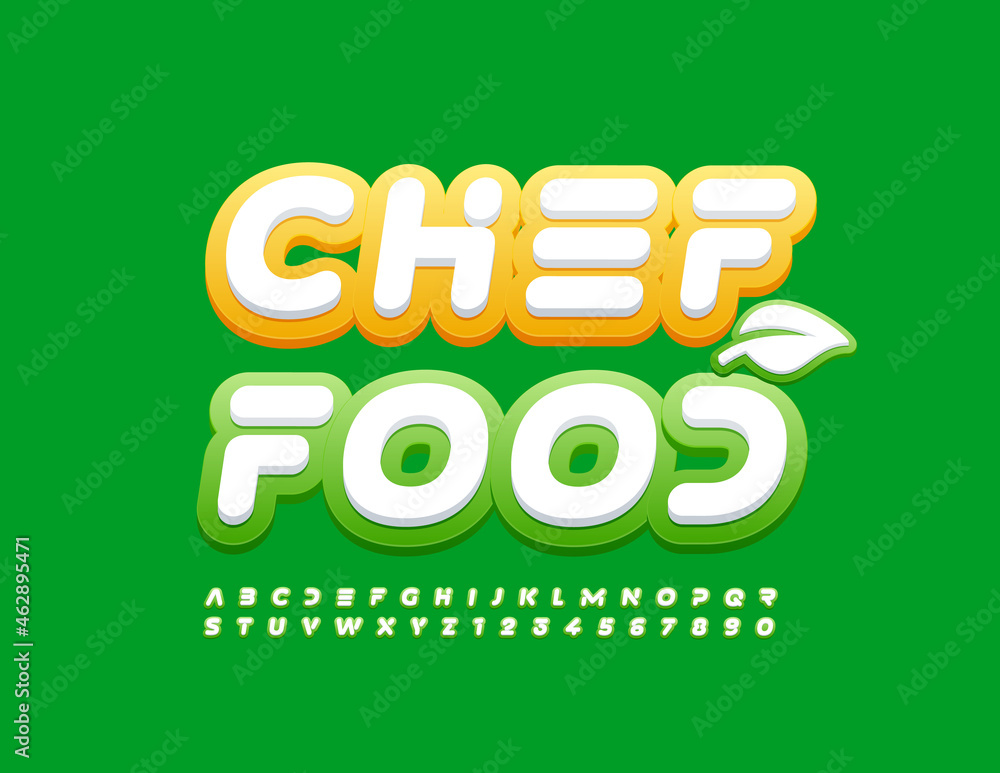 Vector colorful Emblem Chef Food. Modern Stylish Font. White and Green ...