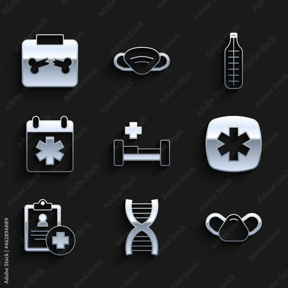 Set Hospital bed, DNA symbol, Medical protective mask, Emergency - Star ...