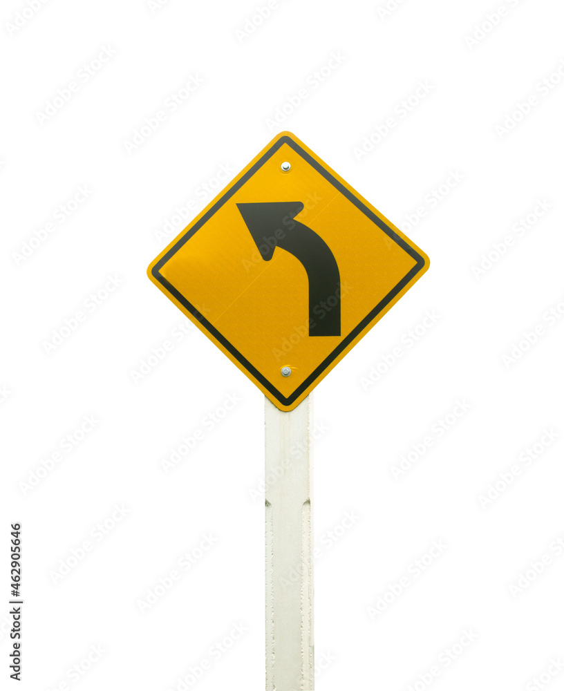 warning sign on the left curve means the way ahead is a left curve ...