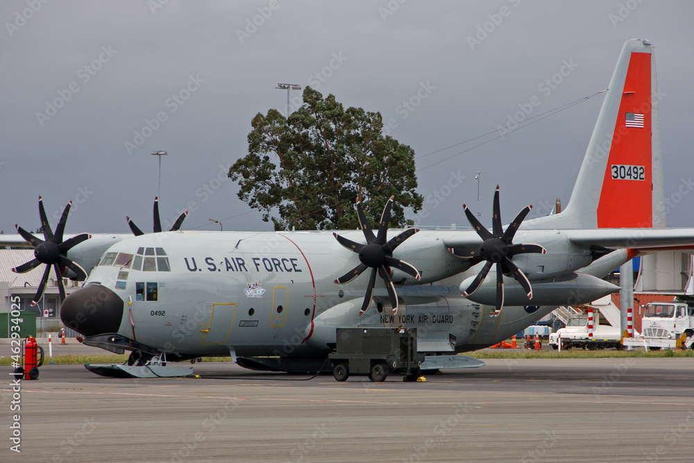 C-130 Hercules of US Air Force equipped with skies for landing on snow ...