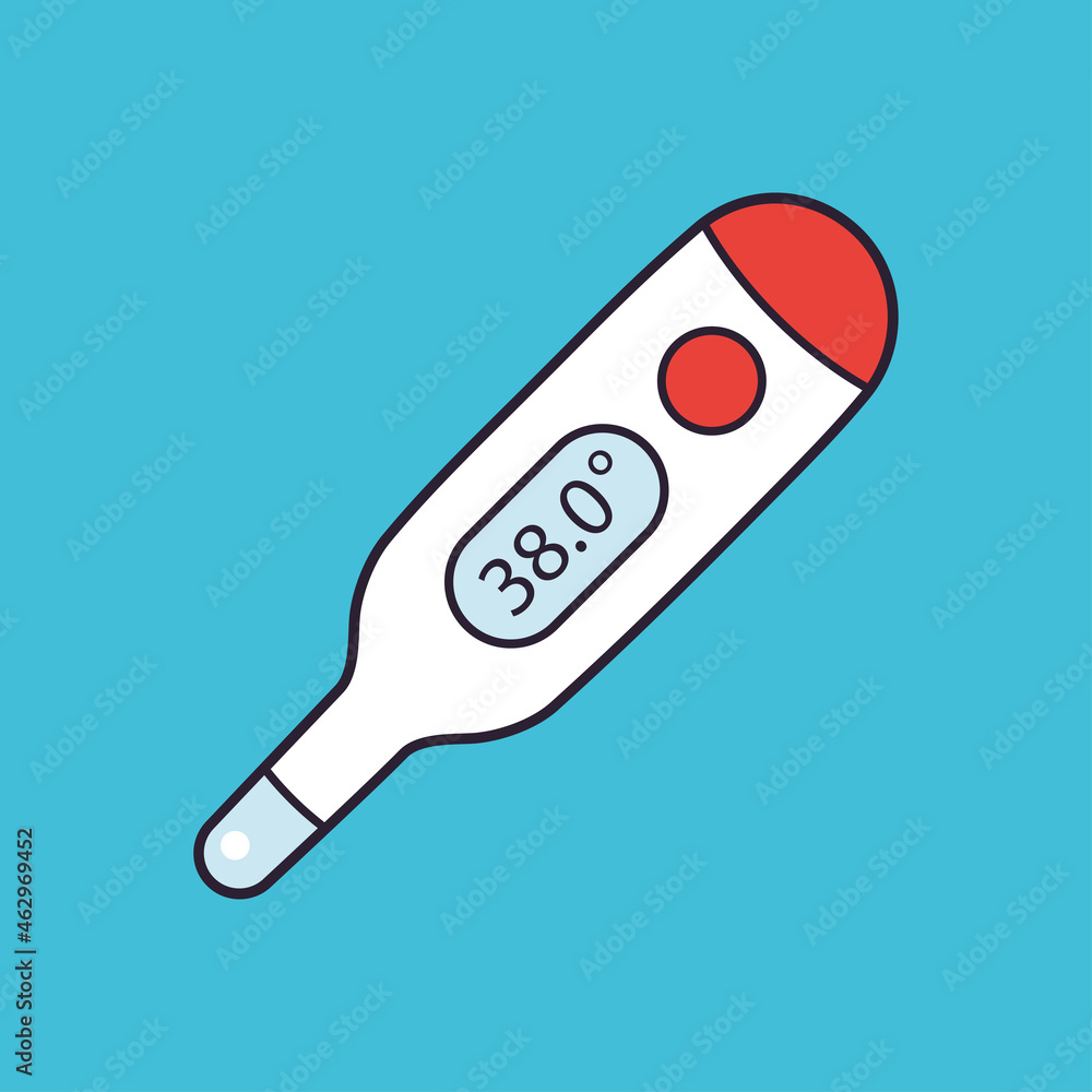 Medical digital thermometer with fever high temperature cartoon icon ...