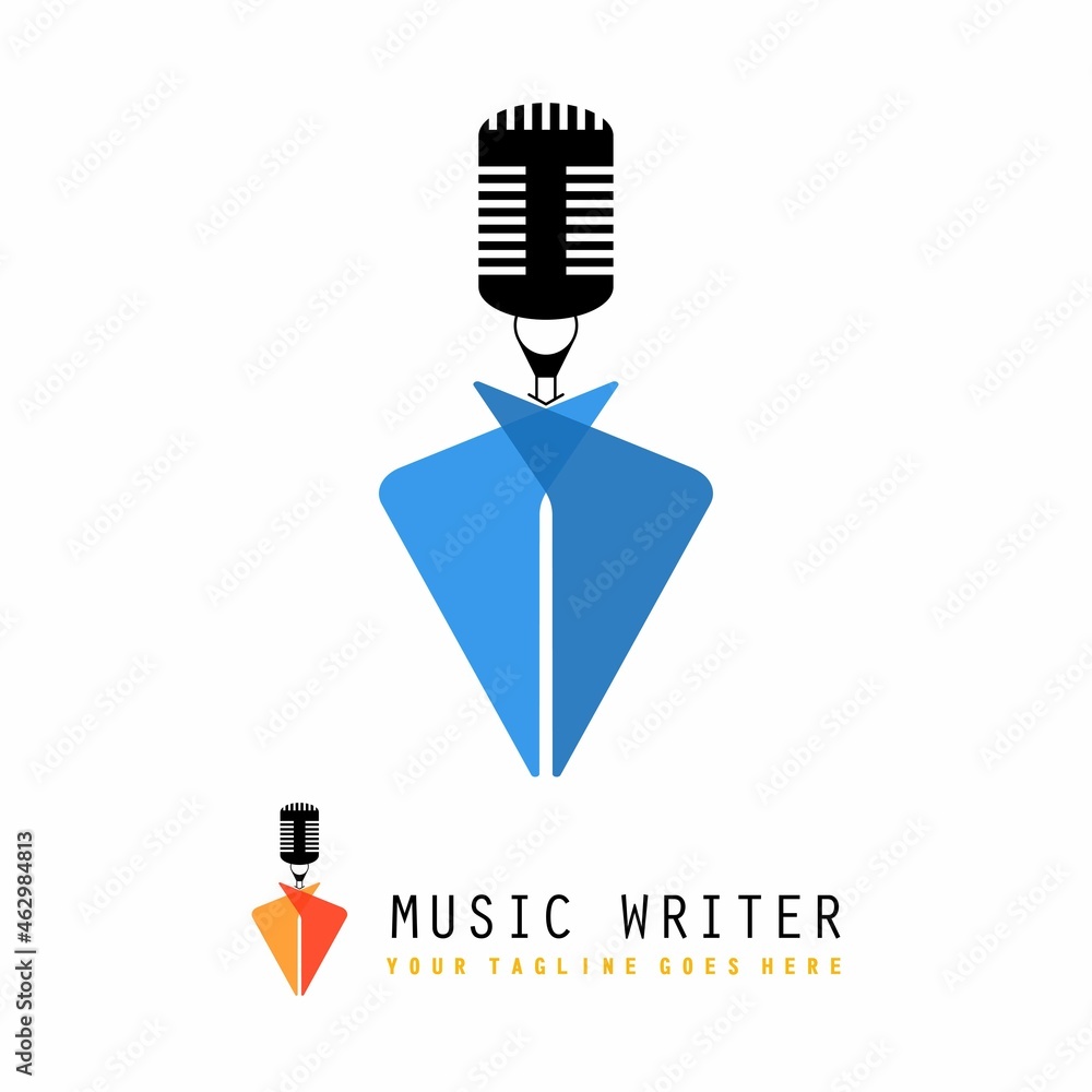 Unique microphone and tip of pen also like a suit image graphic icon ...