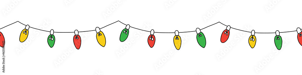 Christmas holiday lights seamless border. Repeating pattern line art ...