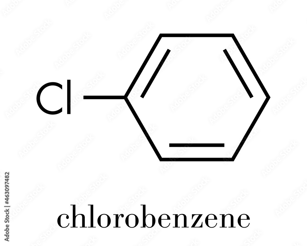 Chlorobenzene industrial solvent molecule. Skeletal formula. Stock ...