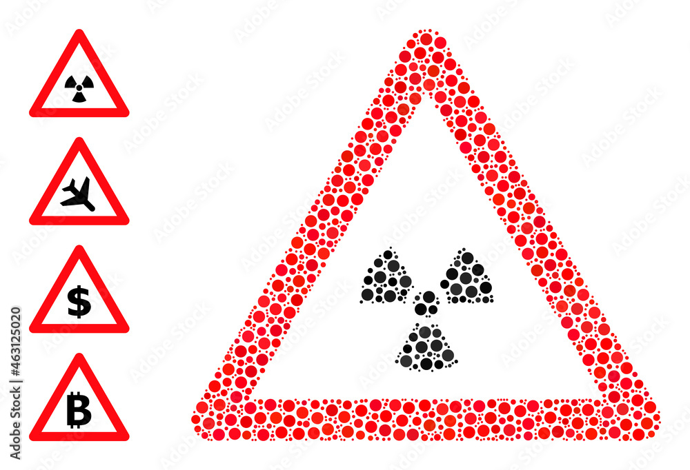 Rounded dot composition radioactivity warning. Vector mosaic is based ...