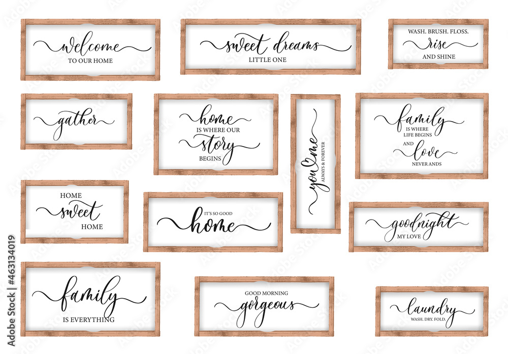 Calligraphy Family sign bundle, home, Farmhouse lettering Quotes Stock ...