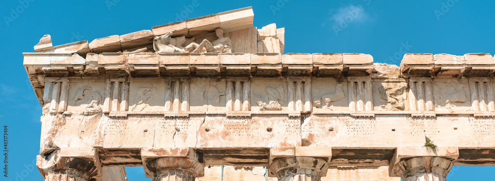Ancient Greek temple of Parthenon, Athens, Greece. Panoramic banner ...