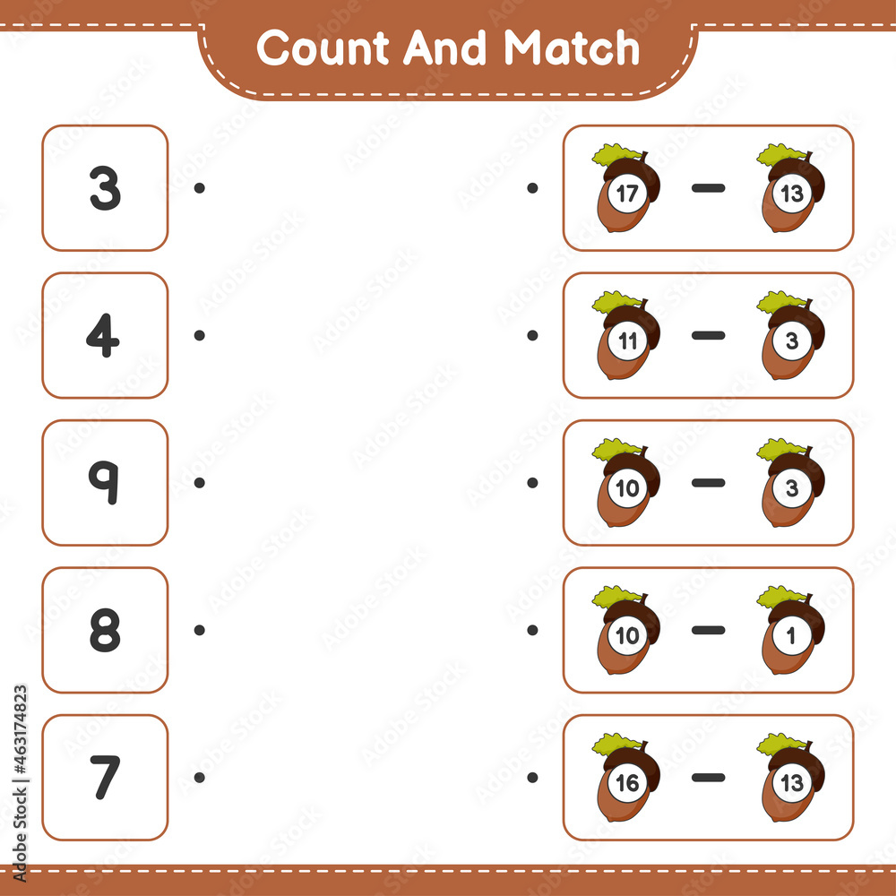 Count and match, count the number of Acorn and match with the right ...