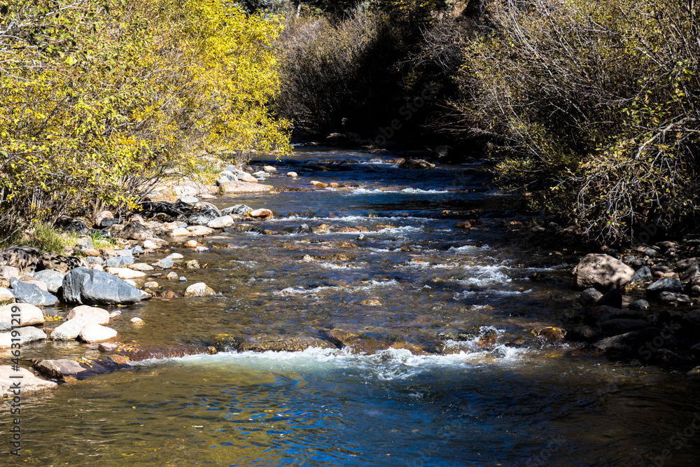 The Pecos River in New Mexico’s Pecos River Canyon State Park in the ...