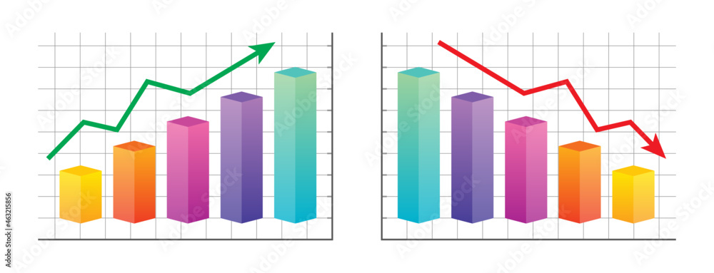 3D Infographic colorful bar with arrow graph going up and down growth ...