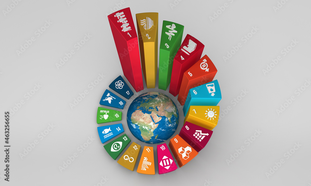 3D rendering Sustainable Development Wheel Illustration for Corporate ...
