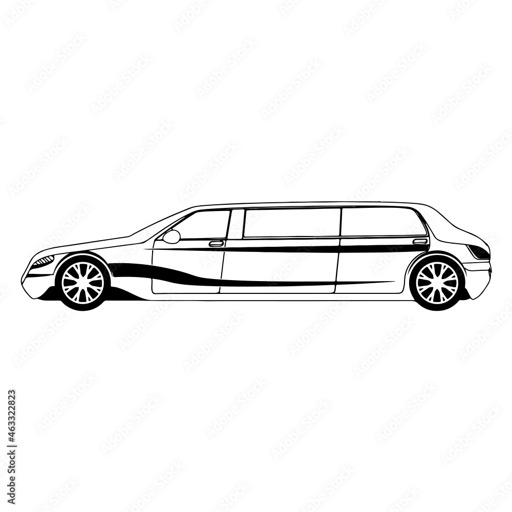 Limousine Driver Vehicle Large Car Line Art Silhouette Design Element ...