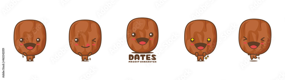 เวกเตอร์ Stock cute dates cartoon mascot, fruit vector illustration ...