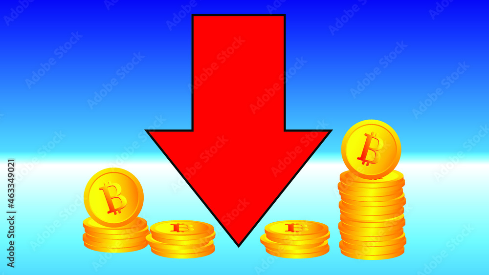 Bitcoin Price Value Stock Market Demand Decline Drop Fall Down Vector ...