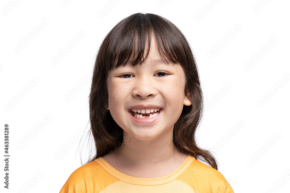 Cute Asian girl smiling showing her missing teeth in her mouth..Tooth ...