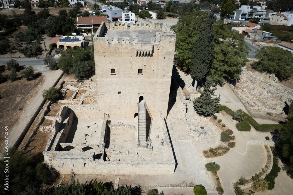 Aerial drone view of Kolossi castle landmark in Limassol. Cyprus ...