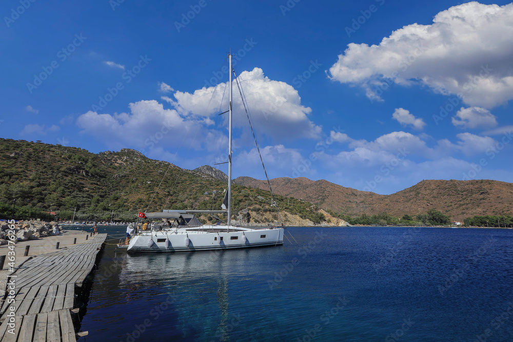DATCA,MUGLA,TURKEY 02 Eylül 2021 :View from Hayitbuku bay near Mesudiye ...