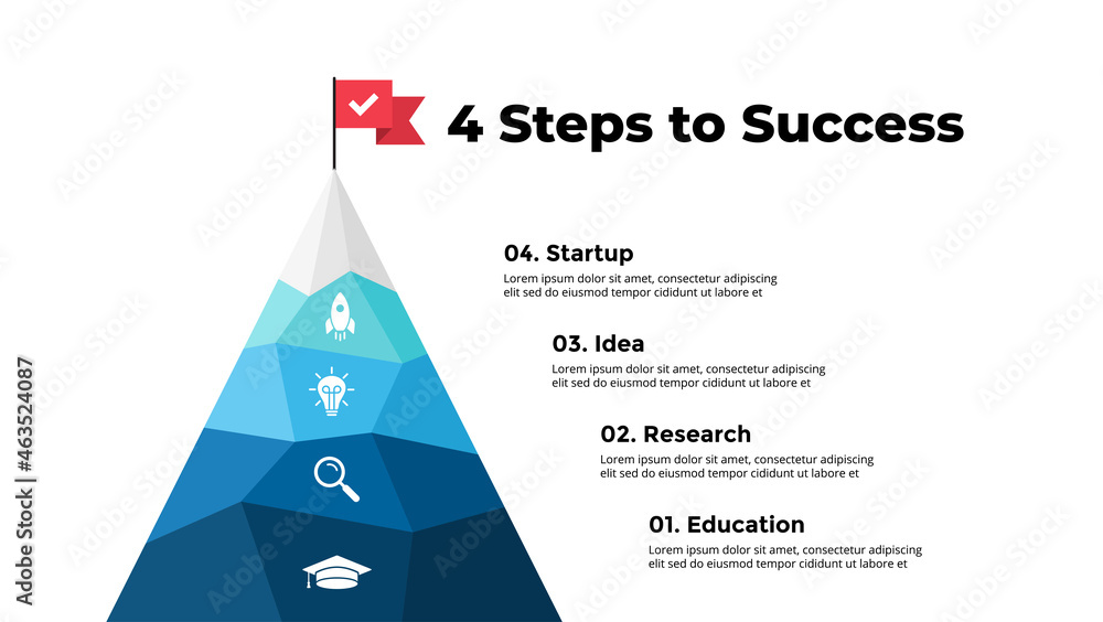 Route to success infographic. Mountain peak. Presentation slide ...