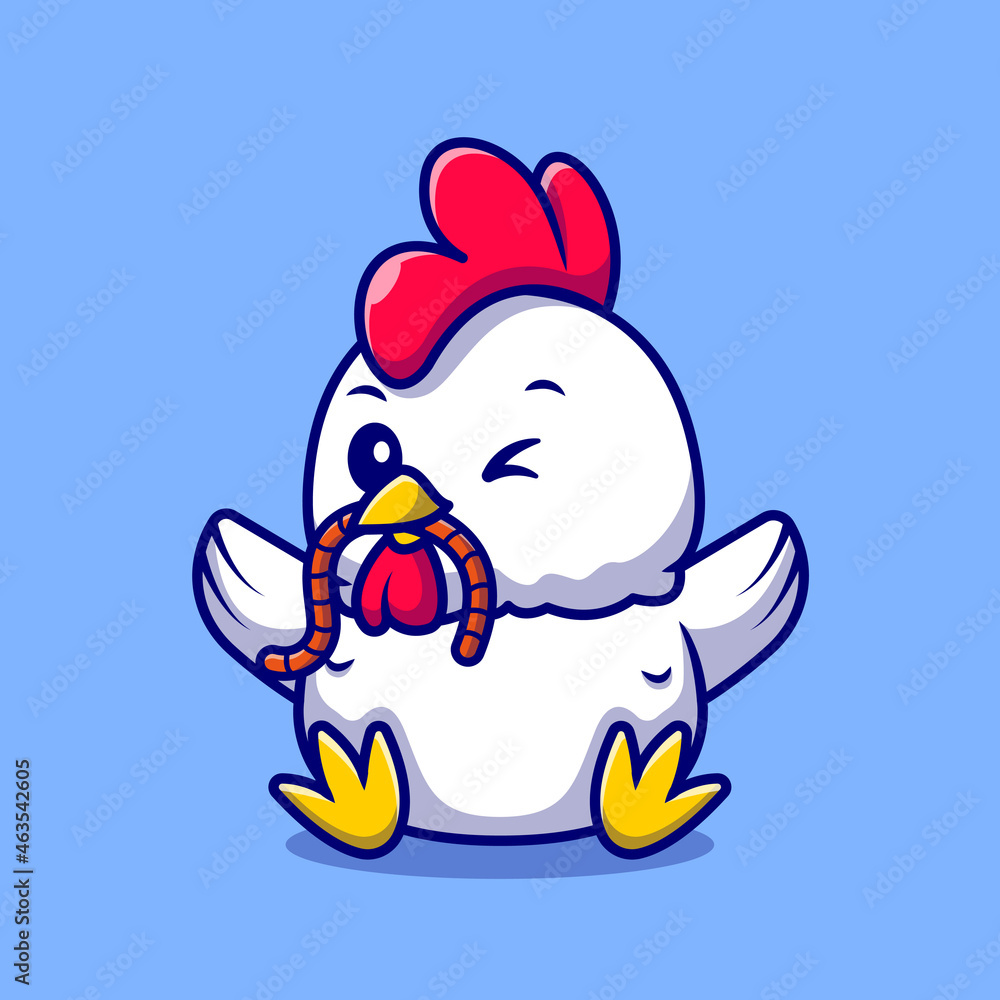 Cute Rooster Chicken Eating Worm Cartoon Vector Icon Illustration ...