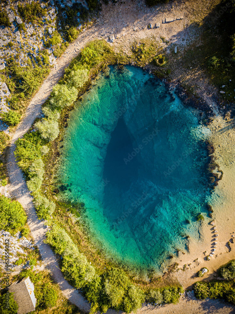 The spring of the Cetina River, izvor Cetine, in the foothills of the ...