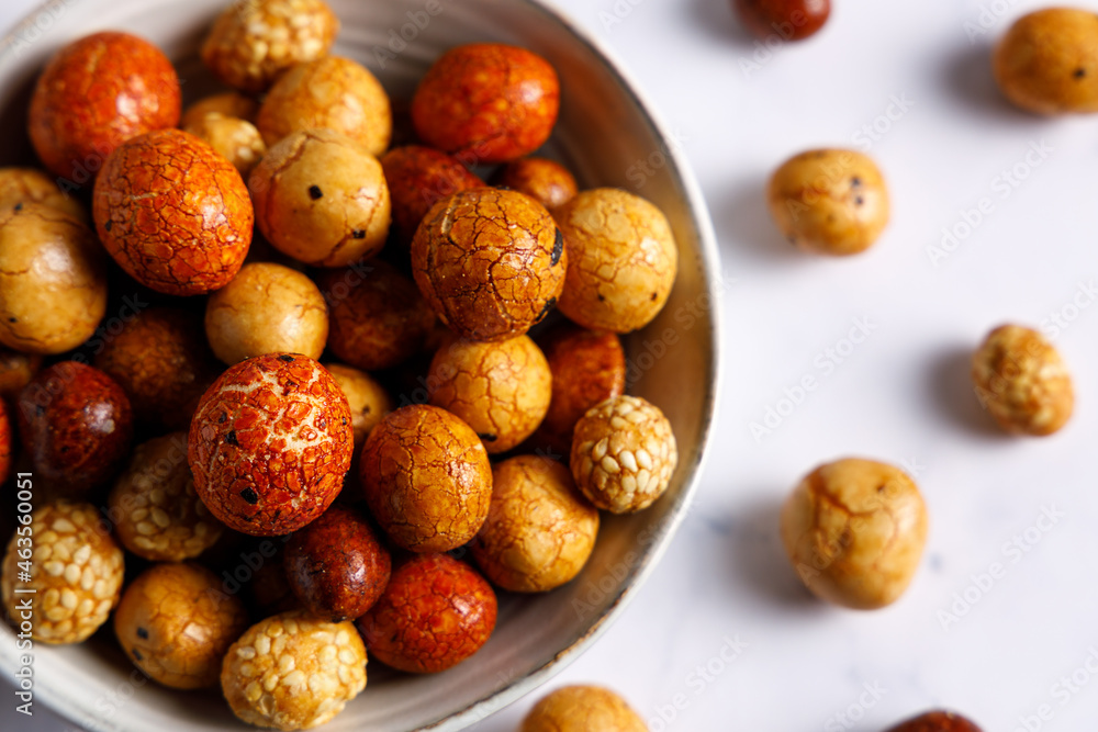 Senbei japanese snack. Senbei traditional Japanese snack in a bowl ...