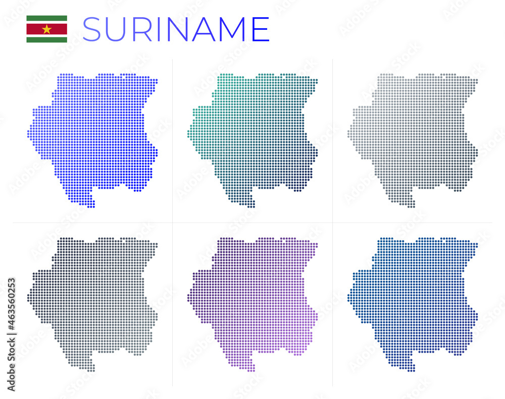 Suriname dotted map set. Map of Suriname in dotted style. Borders of ...