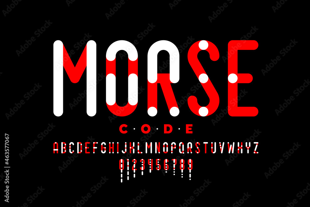 Morse code visual guide font, alphabet letters and numbers vector ...