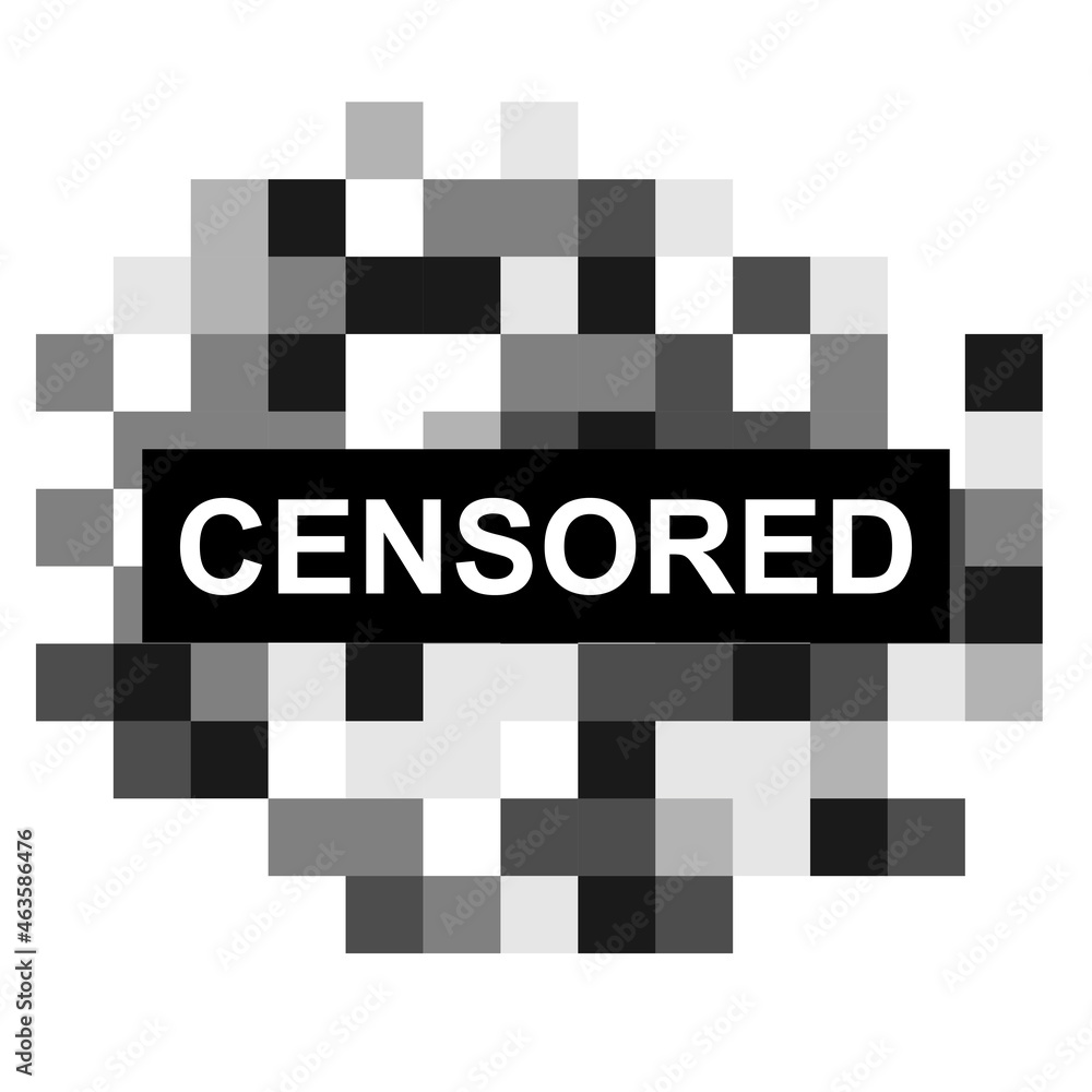 Pixel censored mosaic sign, black censor bar with censored text and graphic blur effect Stock ...