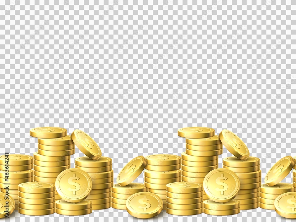 Seamless gold coins columns. Realistic money seamless border. Stacked ...