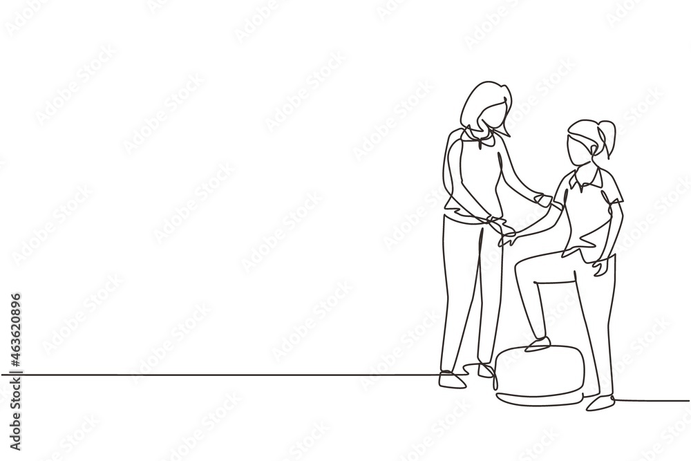 Single one line drawing woman therapist helping young female patient ...