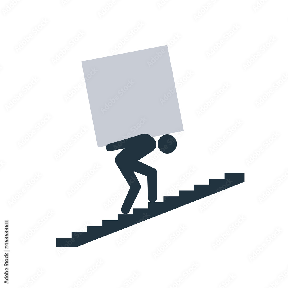 Stickman figure carrying heavy burden icon. Clipart image isolated on ...
