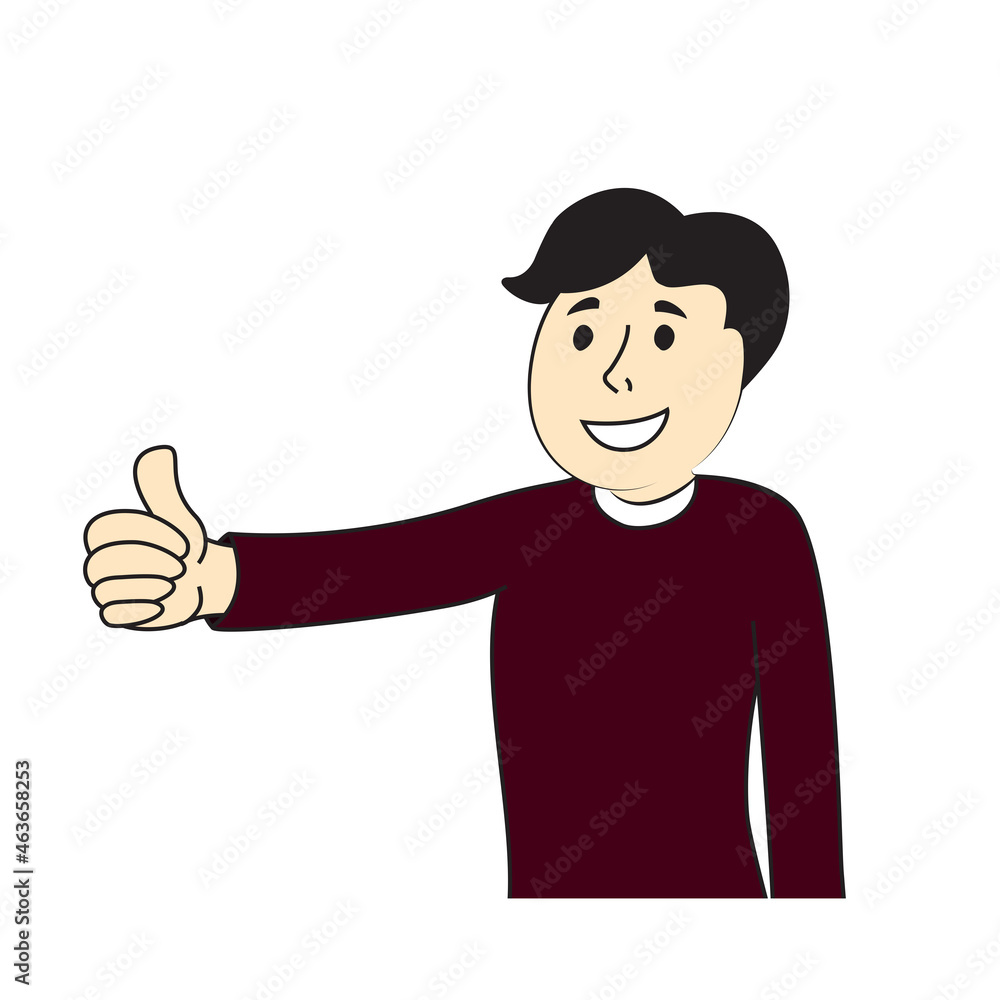 Boy giving thumbs up isolated on white background. For web site, poster ...