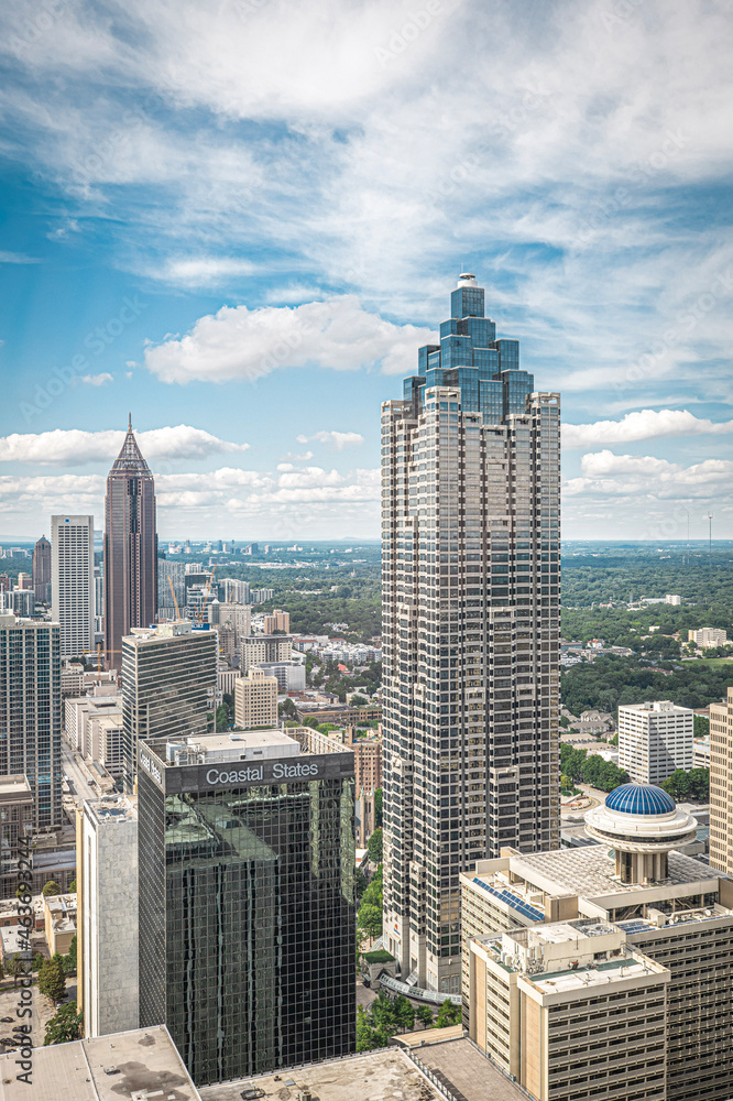 Birds eye view of Atlanta, Georgia, skyline and highrise skyscraper ...