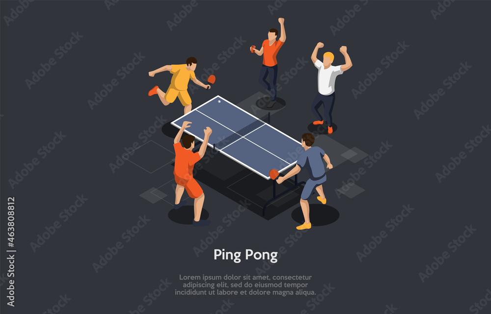 Ping Pong Game Concept Vector Illustration On Dark Background With ...