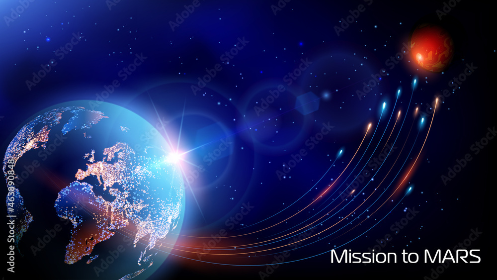 Dark blue futuristic background. Vector. Colonization of the planet ...
