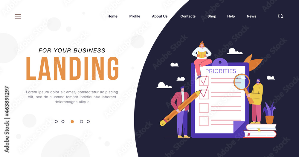 Tiny people doing priorities checklist flat vector illustration ...