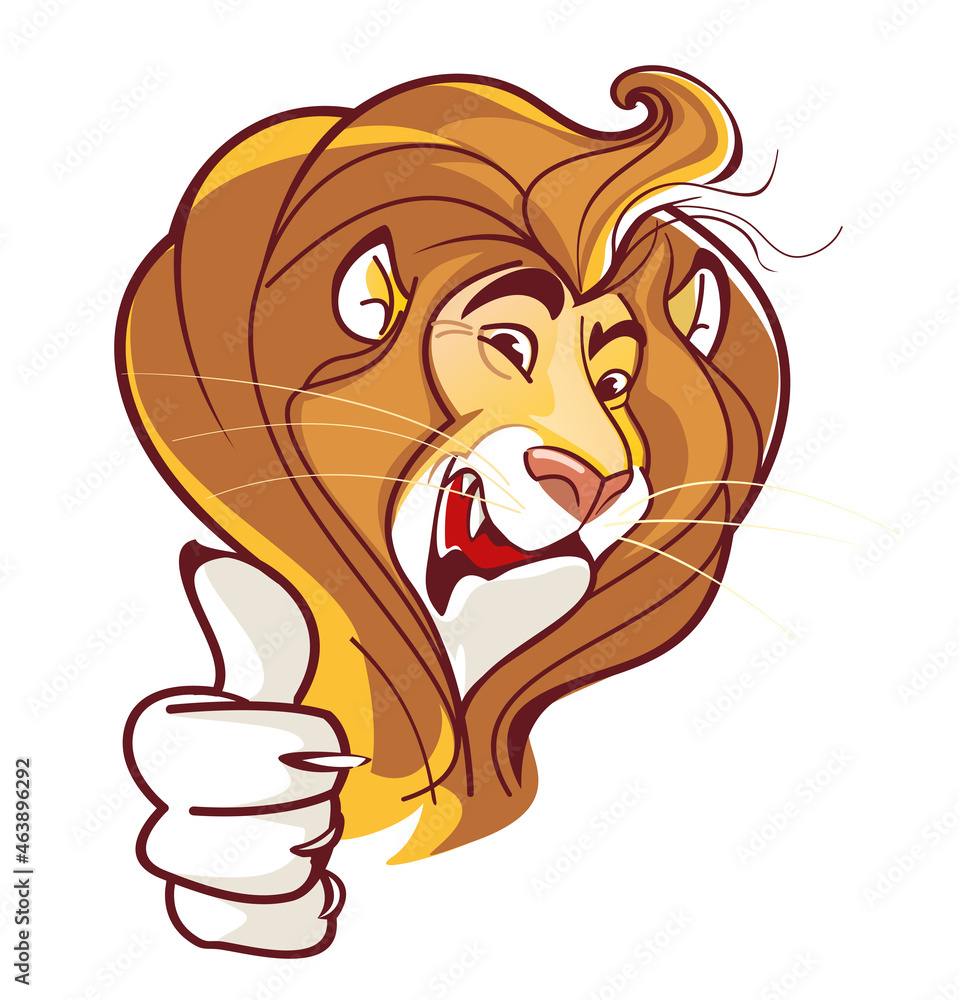 Lion head with thumb up. Vector cartoon illustration of Lion. Happy ...