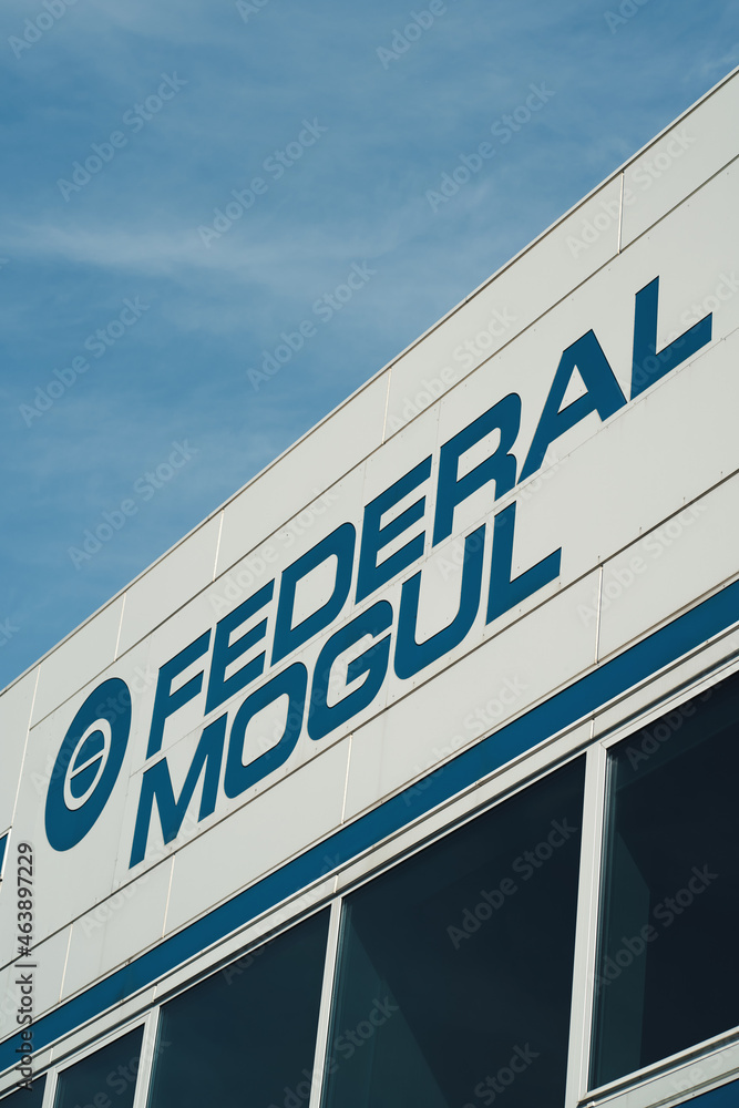 10.07.2021 Gdansk, Poland. Federal Mogul sign on the office building ...