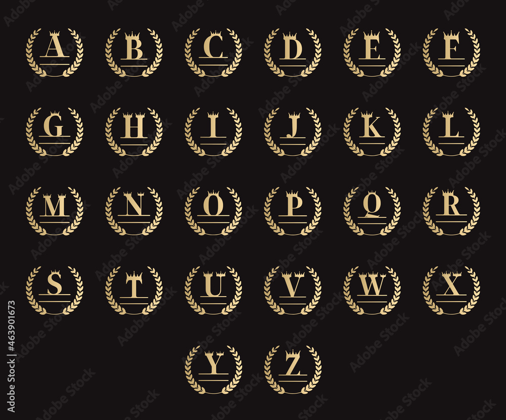Set of royal personalized monograms, luxury letters in laurel wreath ...