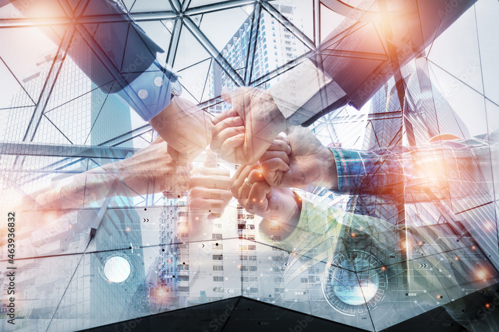 Top view Double exposure photo.Picture mix building city and young man ...