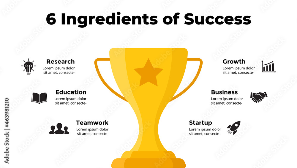 Golden winner cup. Success infographic. Presentation slide template ...