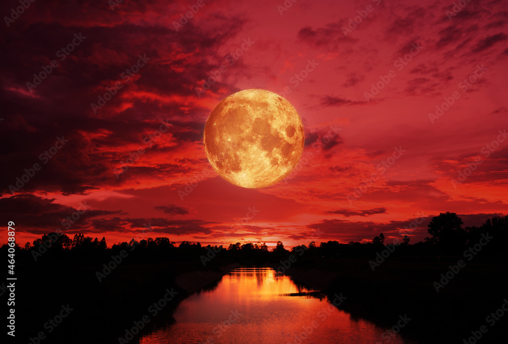 blood moon concept of a red full moon in black sky with cloud. Stock ...