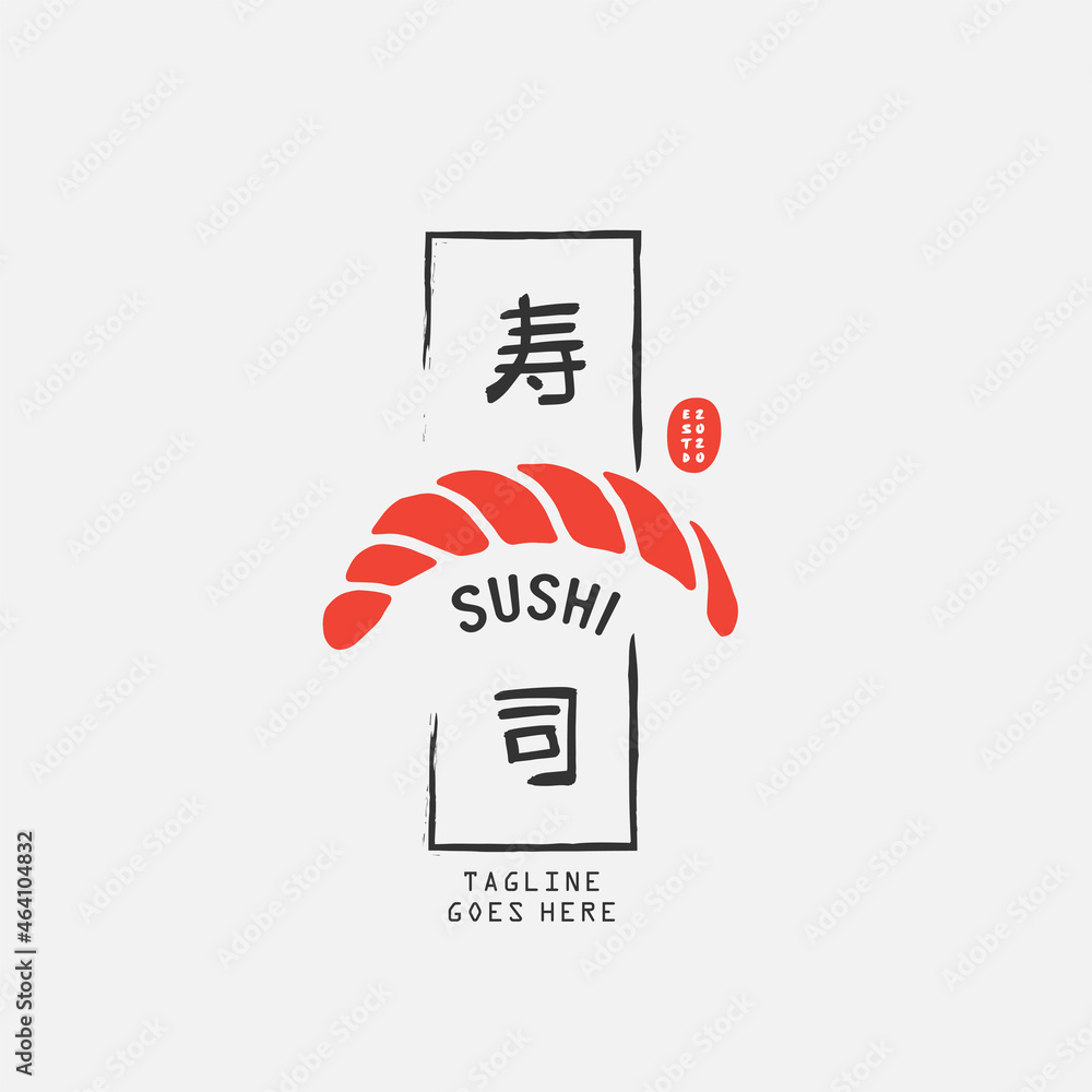 Sushi logo template. Japanese traditional cuisine, tasty food icon ...