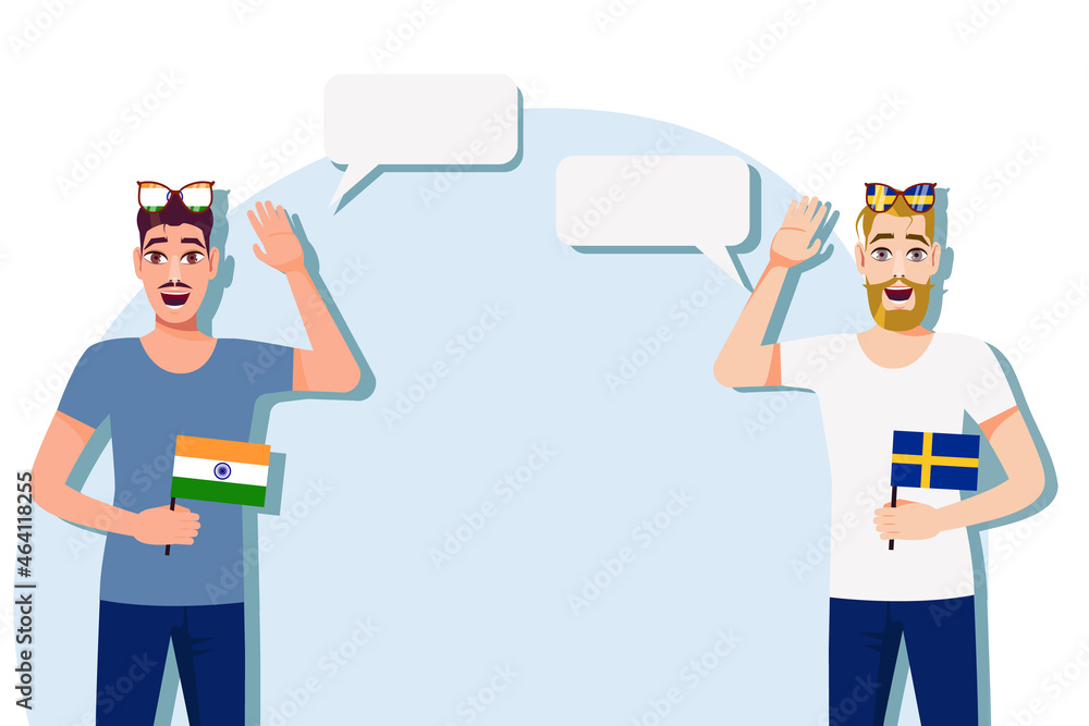 Men with Indian and Swedish flags. Background for text. Communication ...