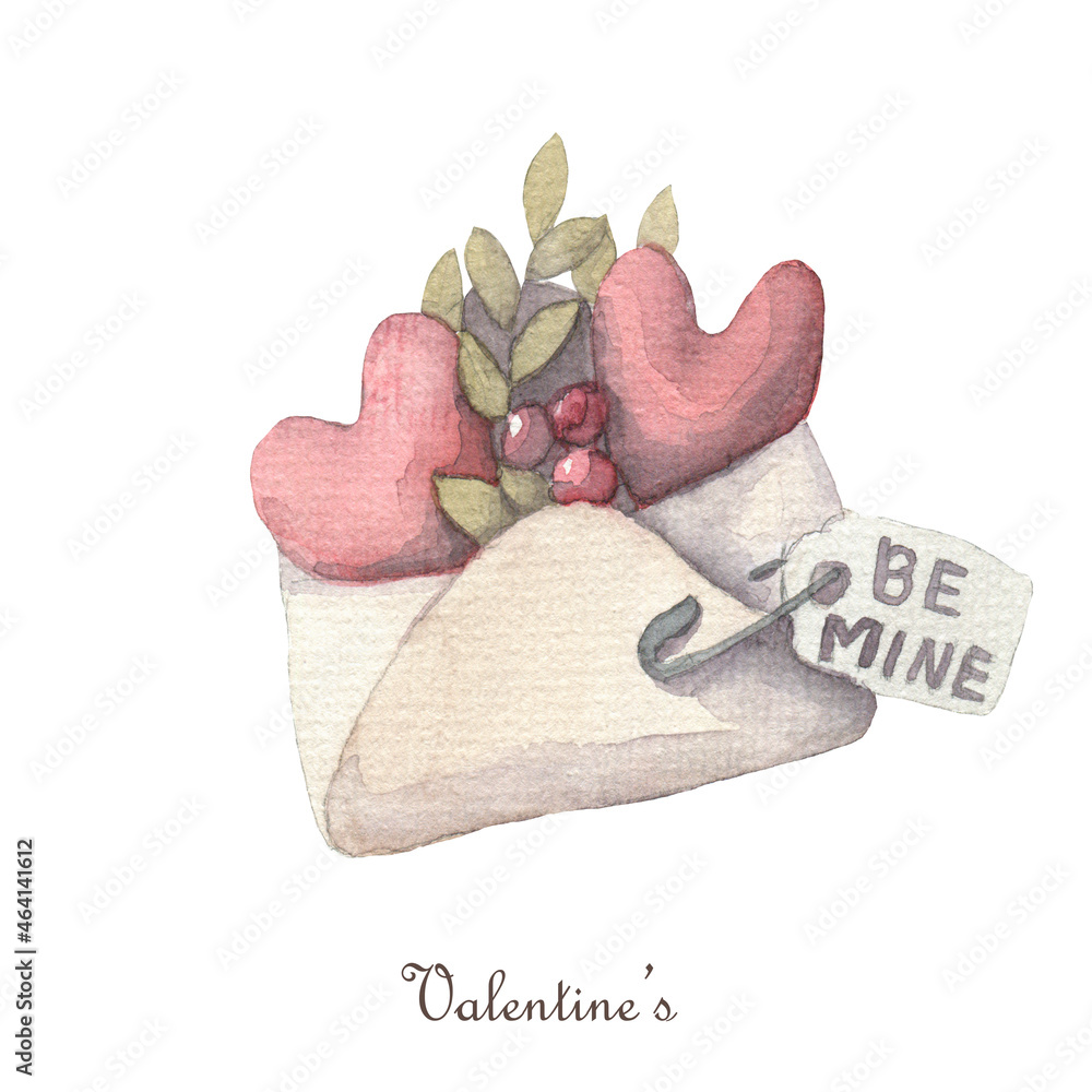 Watercolor valentines day clipart. love letter Isolated on white ...