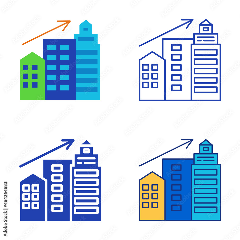 Vector de Stock Urban proliferation icon set in flat and line style ...