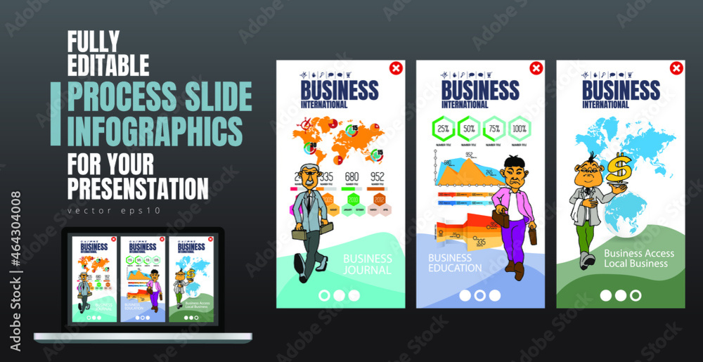 Collection of infographics template with cartoon character, vector ...